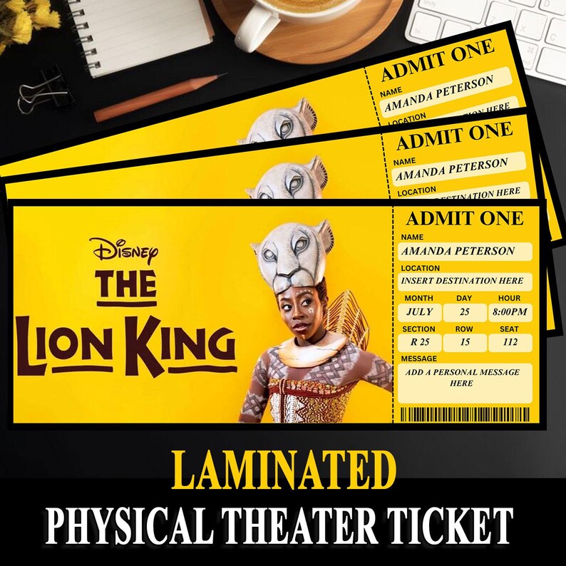 Custom LION KING Musical Theatre Ticket West End Broadway Surprise Gift ...