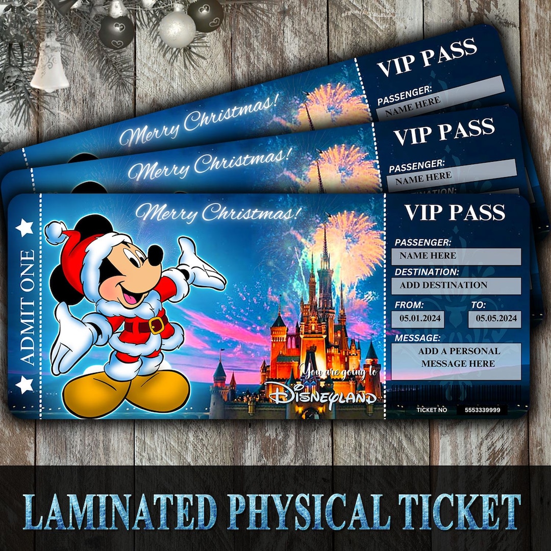 Personalized Christmas Disneyland Ticket, Theme Park Reveal (laminated ...