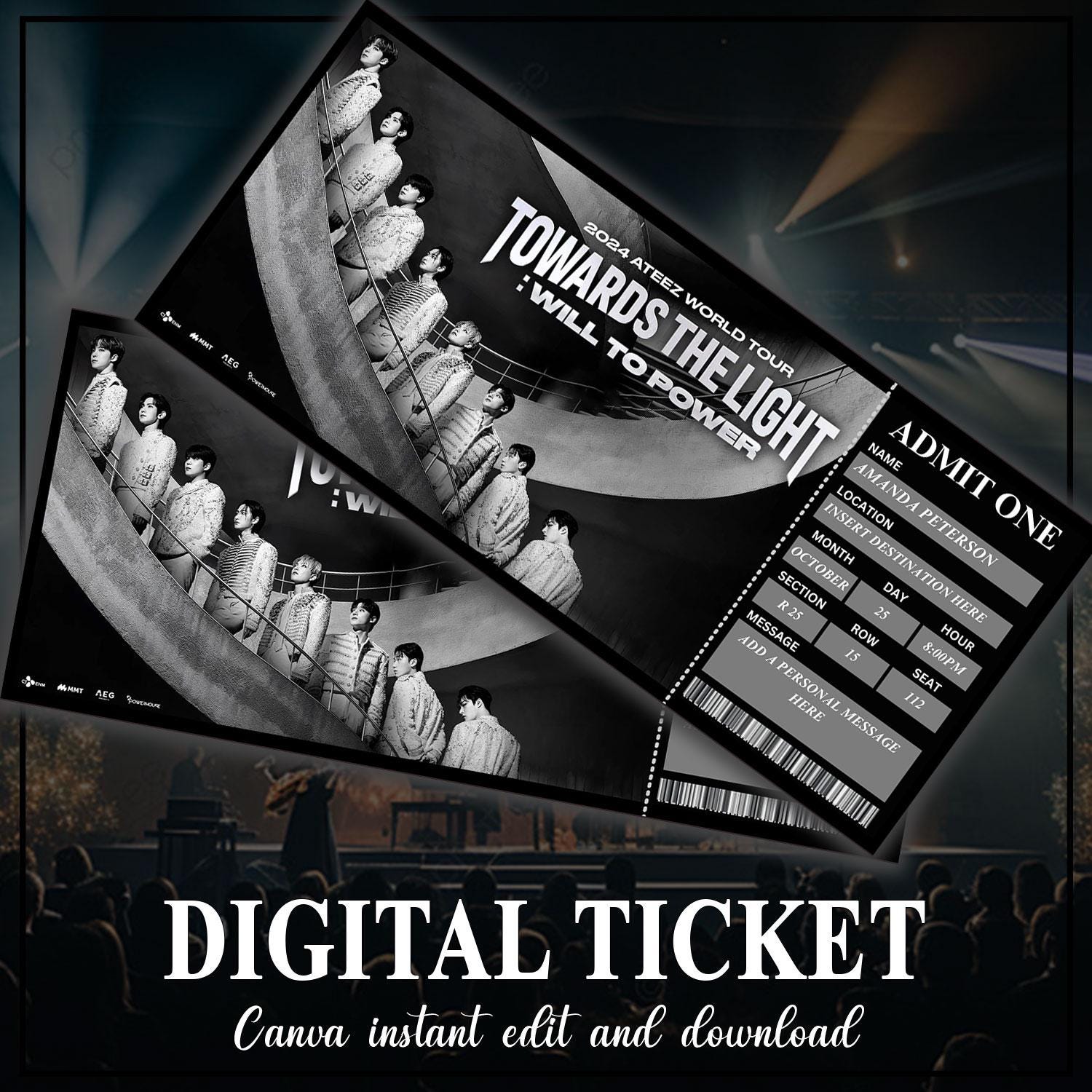 Printable ATEEZ Ticket 2024 World Tour Towards the Light, Printable ...