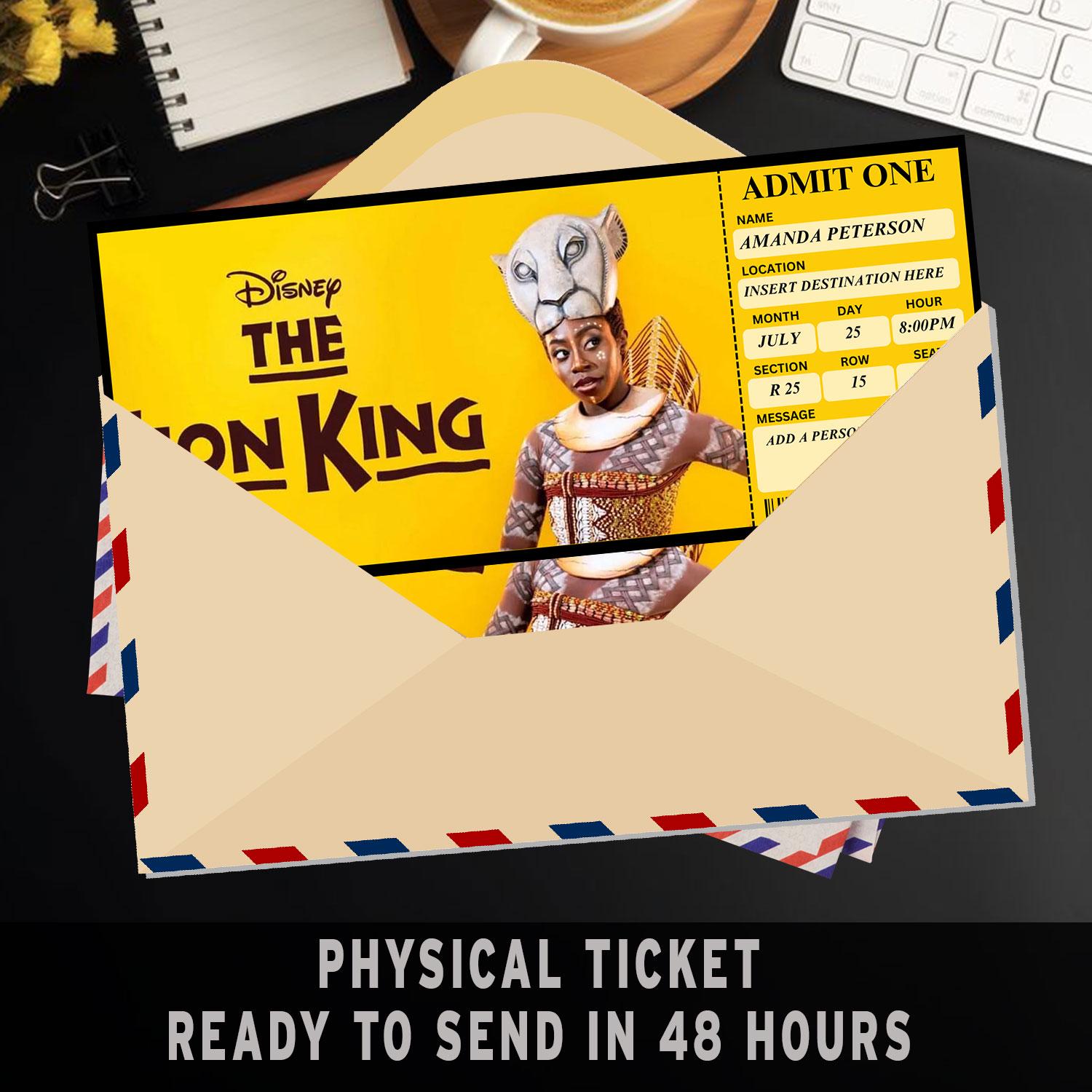 Custom LION KING Musical Theatre Ticket West End Broadway Surprise Gift ...