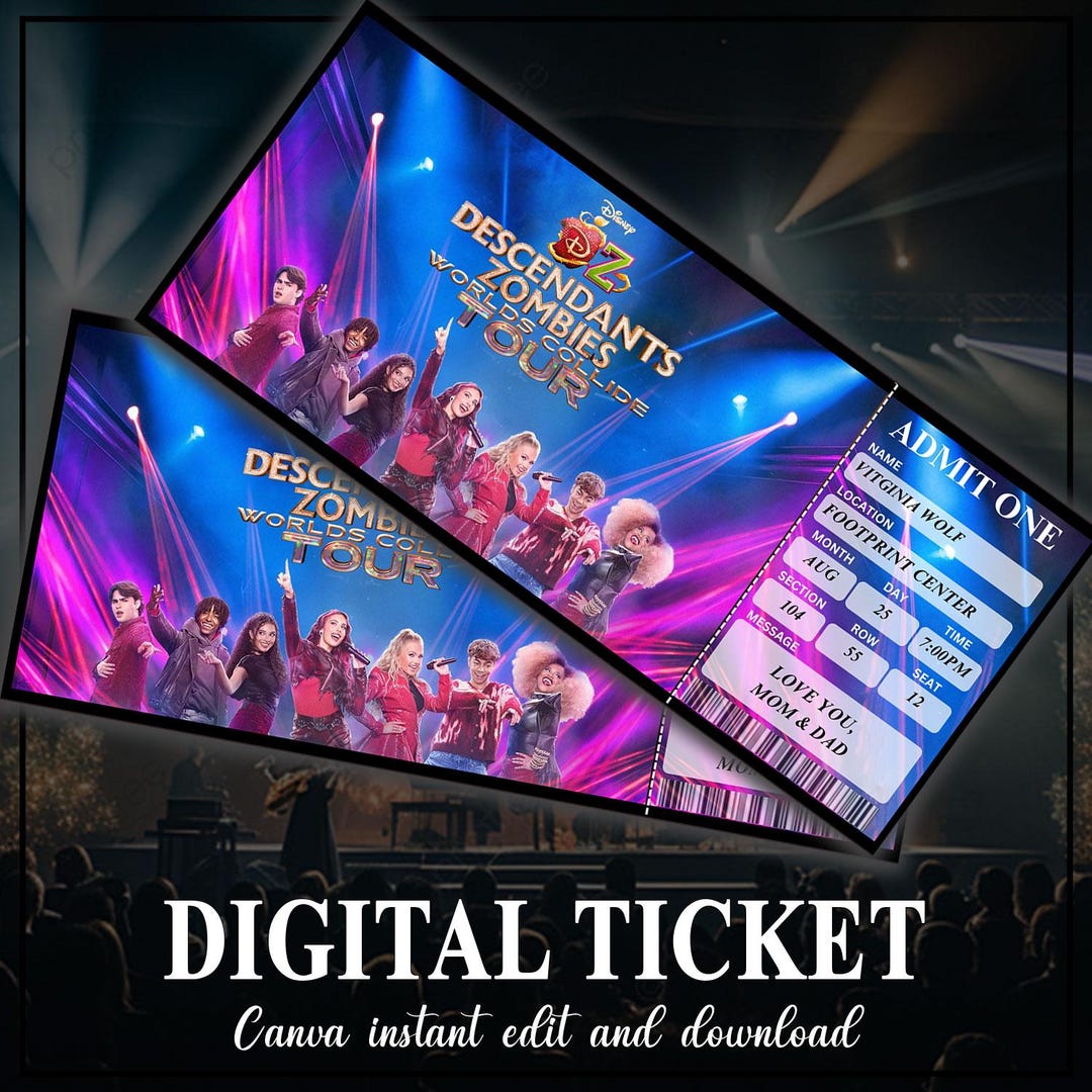 Printable DESCENDANTS ZOMBIES Worlds Collide Tour Ticket, DESCENDANTS ...