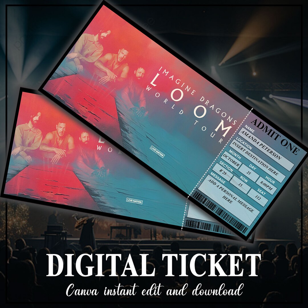 Telar para imprimir entradas de la gira mundial de IMAGINE DRAGONS, recuerdo imprimible ...