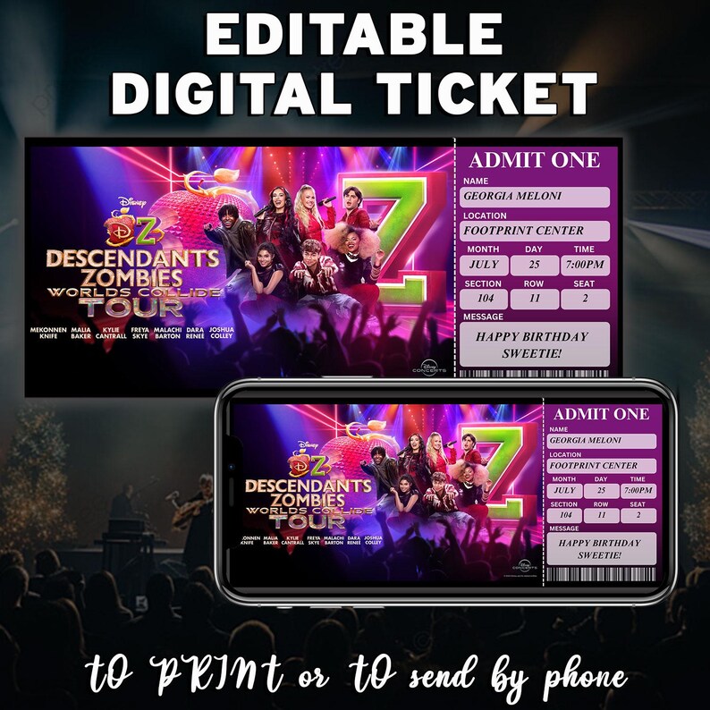 Printable Descendants Zombies Tour Ticket: Keepsake Memorabilia ...