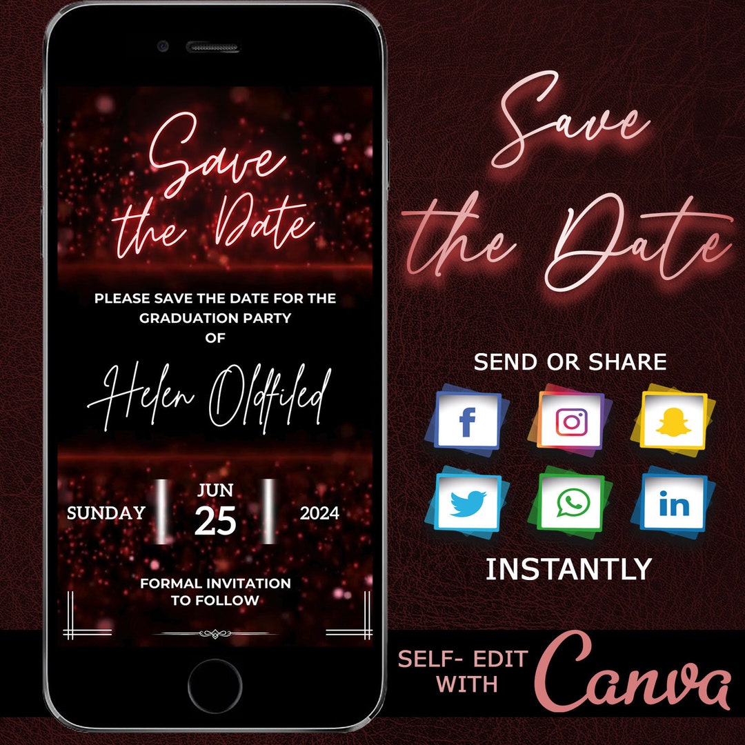 Electronic Red Save the Date Template, Save the Date Digital ...
