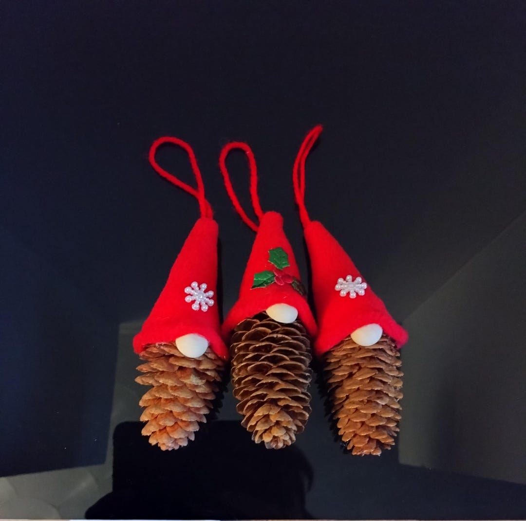 Set of 3 Pine Cone Gonk Christmas Tree Hanging Decorations - Etsy UK