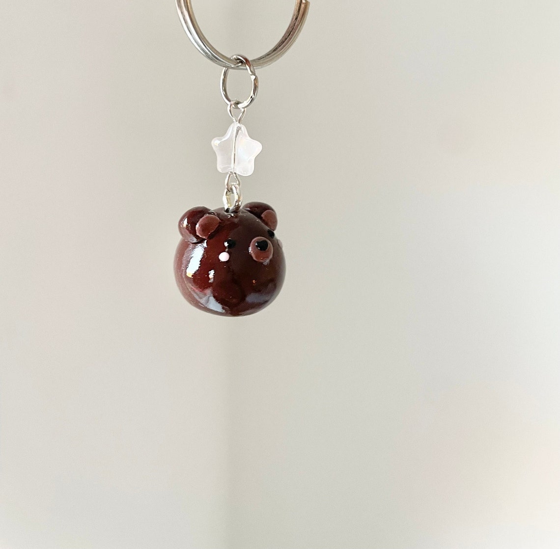 Brown Bear Polymer Clay Star Keyring - Etsy