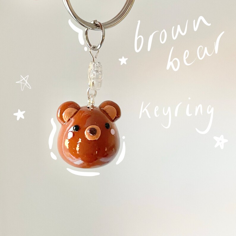 Brown Bear Polymer Clay Star Keyring - Etsy