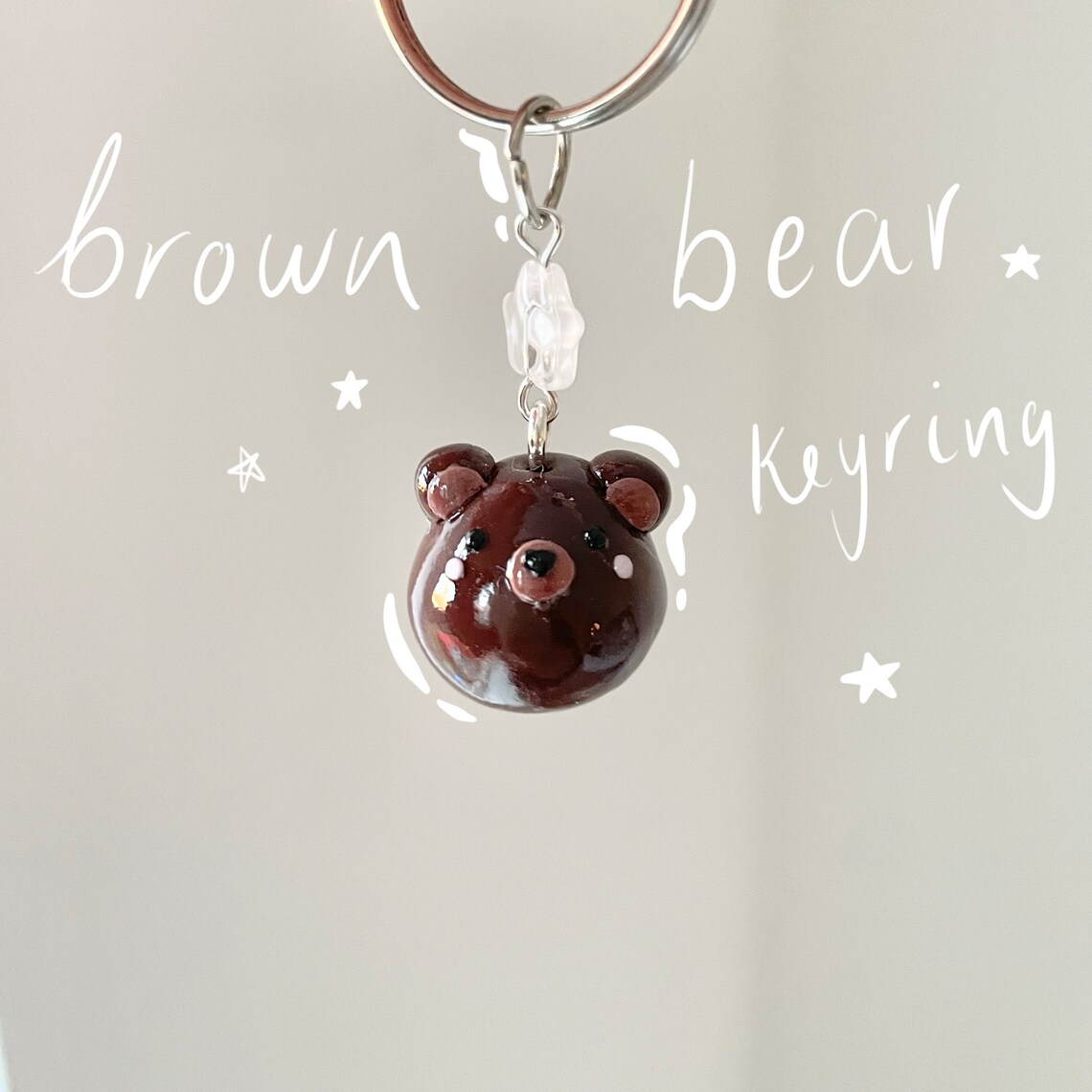 Brown Bear Polymer Clay Star Keyring - Etsy