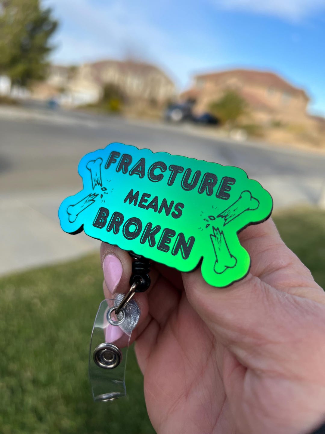 Bone Badge Reel- Peacock Badge Buddy- Fracture is Broken Badge Reel ...