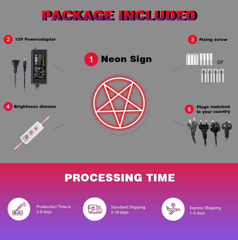 Pentagram Star Neon Sign,gothic Home Decor,supernatural Anti-demon ...