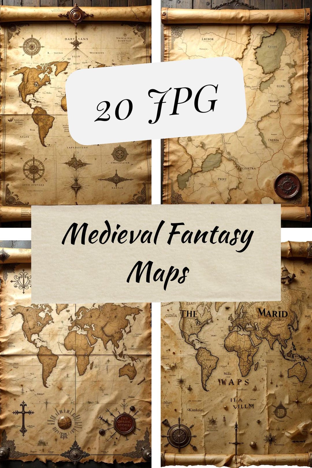 Medieval Maps of the World, Ephemera Pack, Printable Vintage Map ...