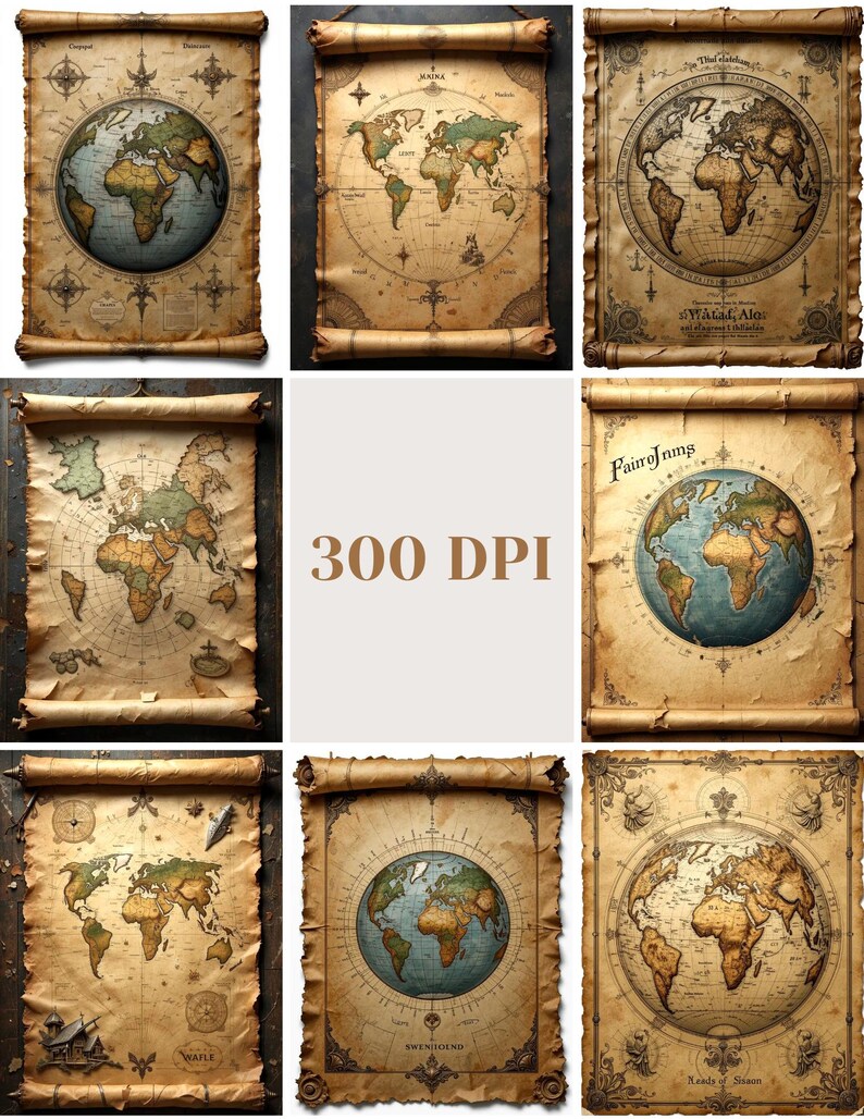 Antique World Map Digital Paper: Vintage Scroll Backgrounds (PDF) - Etsy