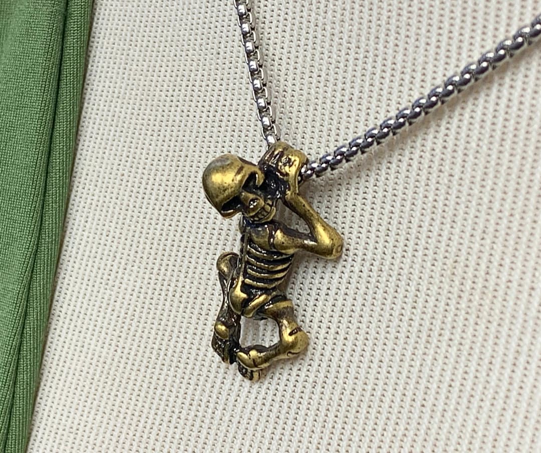 Solid Brass Skeleton Choker Necklace2mm Silver Box Chainhalloween ...