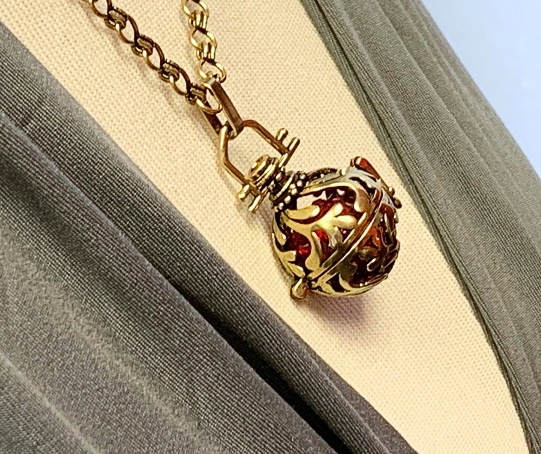 Filigree Cage Pendant Necklace, Antique Brass| 22"|round, Open ...