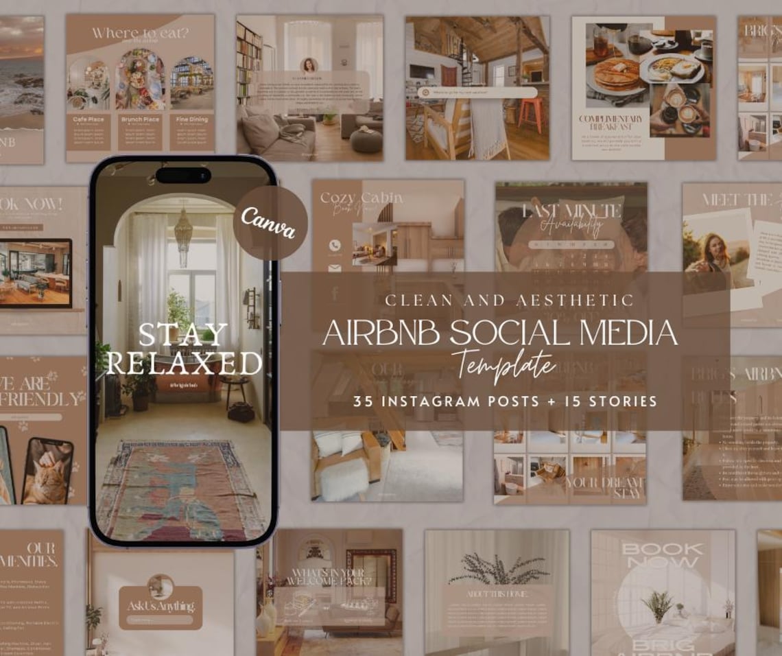 Airbnb Instagram Template, Airbnb Social Media Posts and Stories, Canva ...