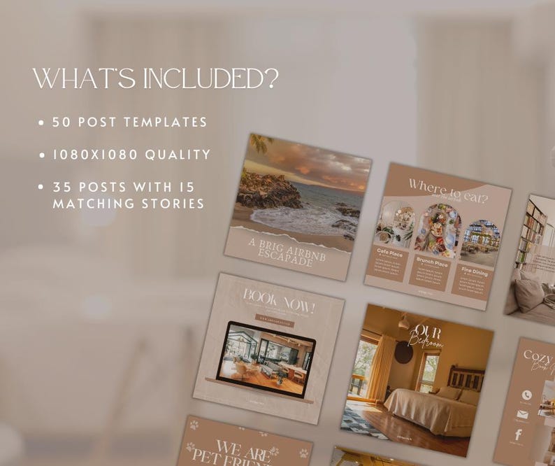 Airbnb Instagram Template, Airbnb Social Media Posts and Stories, Canva ...