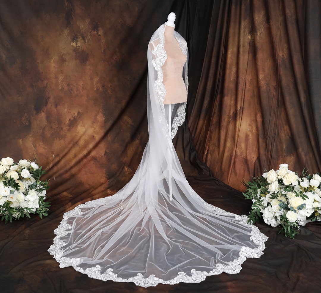 Cathedral Veil, Wedding Veil, Royal Veil, Lace Edge Bridal Veil, Floral ...