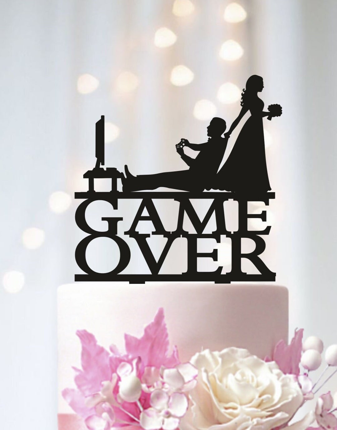 Game Over Wedding Cake Topper, Gamer Wedding Cake Topper Video Game Cake Topper Wedding Funny ...