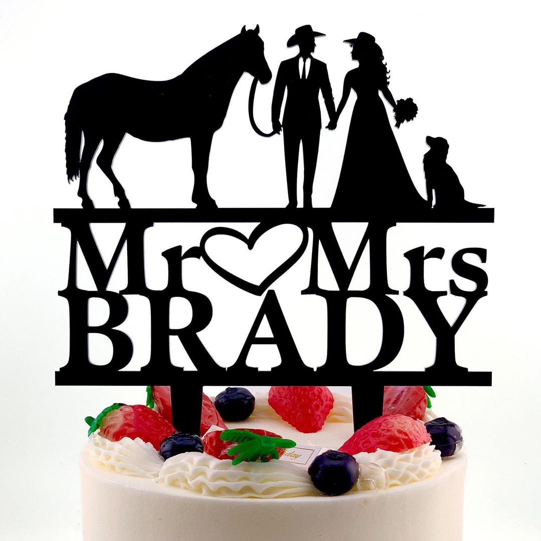 Bride and Groom With Horse Cake Topper, Country Cake Topper for Wedding ...