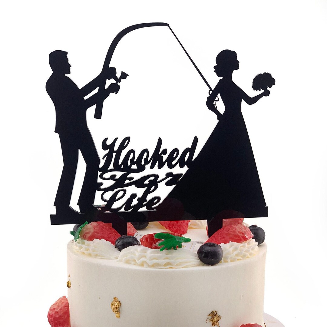 Hooked for Life Wedding Cake Topper, Groom Pulling Bride, Best Catch ...