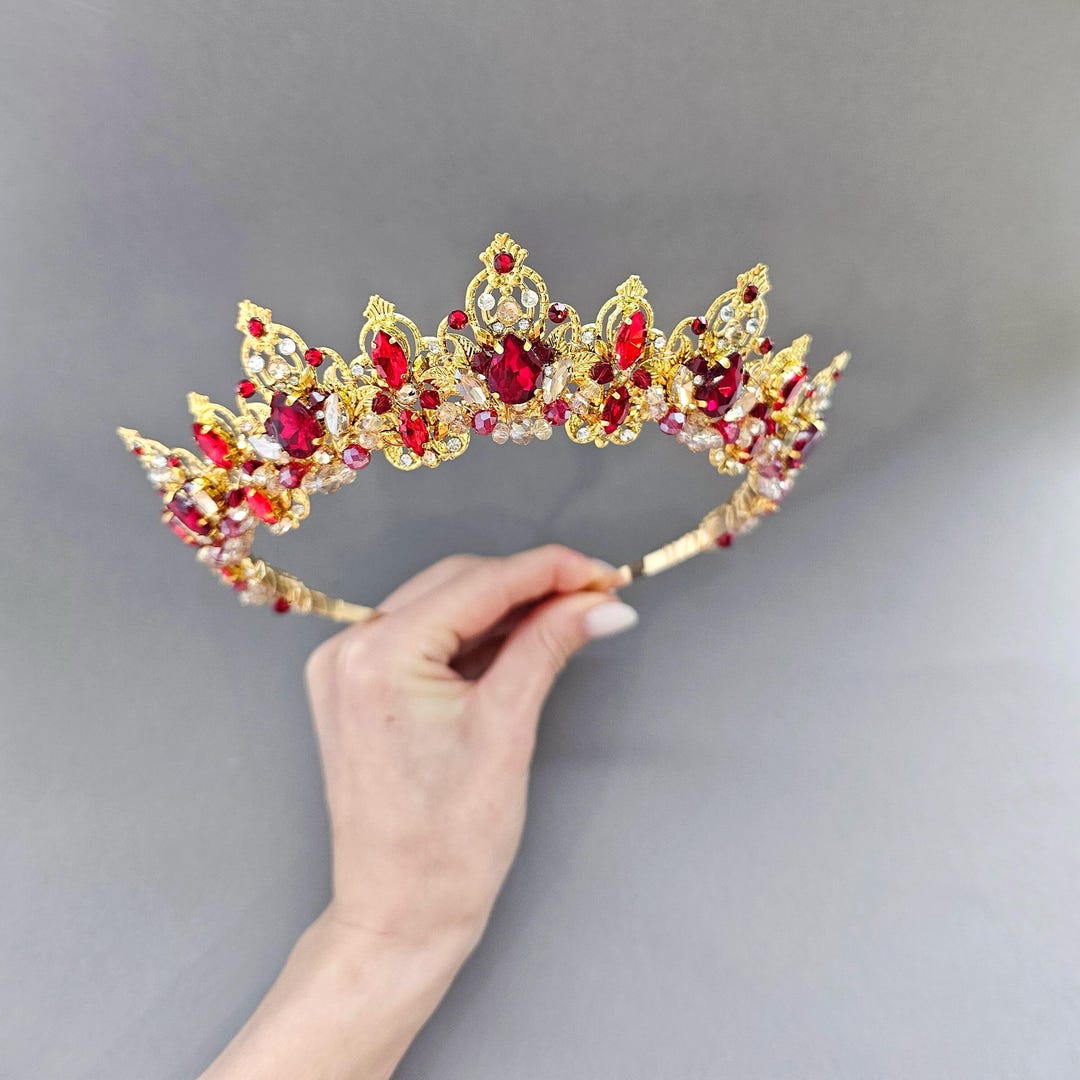 Gold Red Crystals Tiara, Red Bridal Crown, Gold Wedding Tiara, Red Prom ...