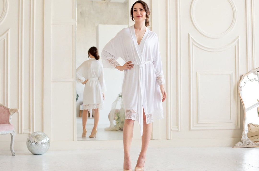 Bridal Robes. Lace Bride Robe. Bridal Robe With Wide Sleeves. White ...