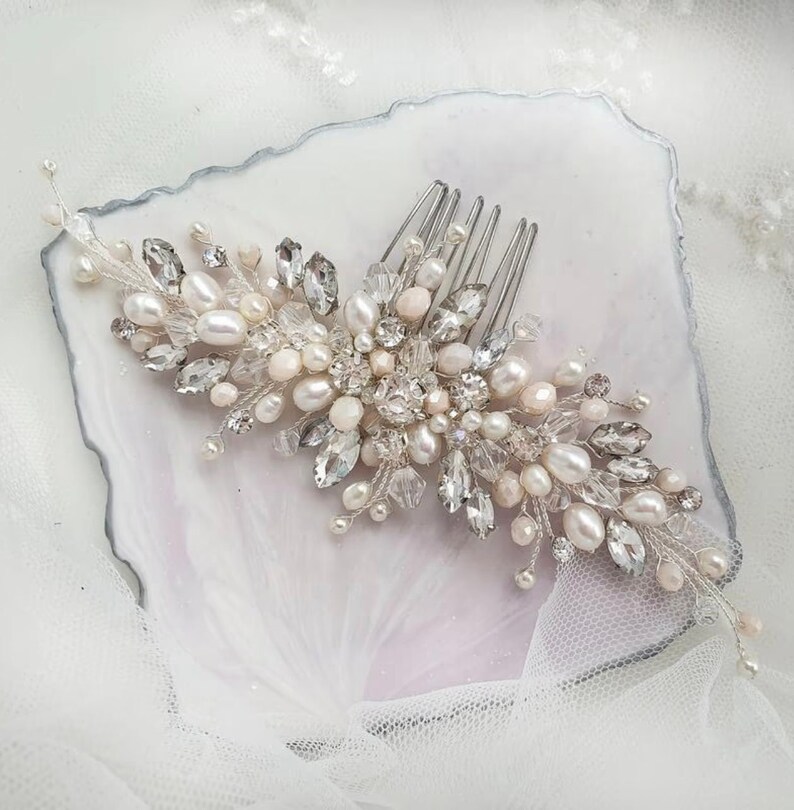 Freshwater Pearls Bridal Hair Piece Pearl Wedding Hair Comb Floral