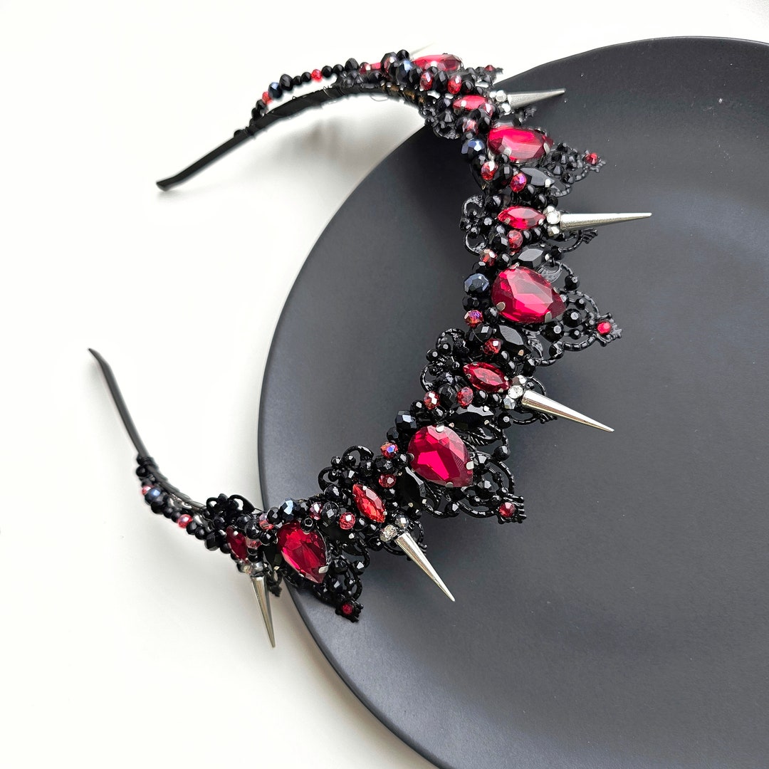 Gothic Red@black Bridal Crown, Black Wedding Tiara, Gothic Tiara With ...
