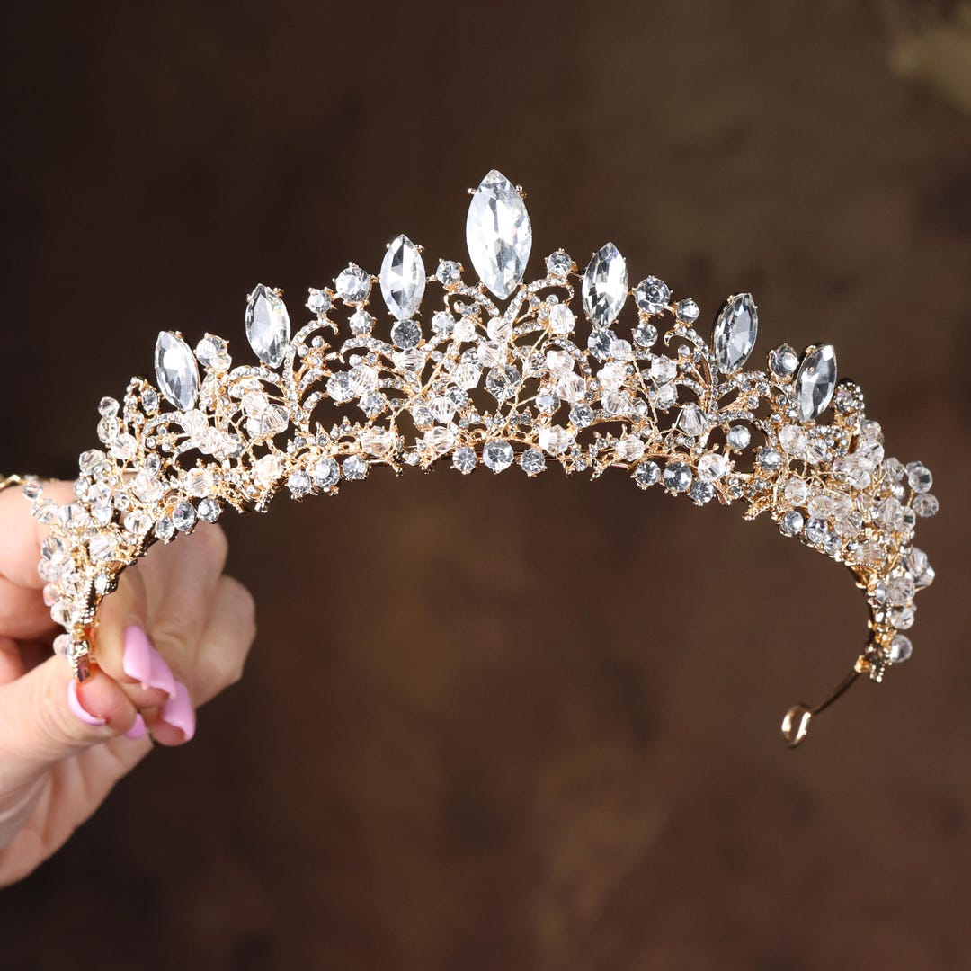 Gold Crystal Bridal Tiara. Princess Bridal Crown. Gold Wedding ...