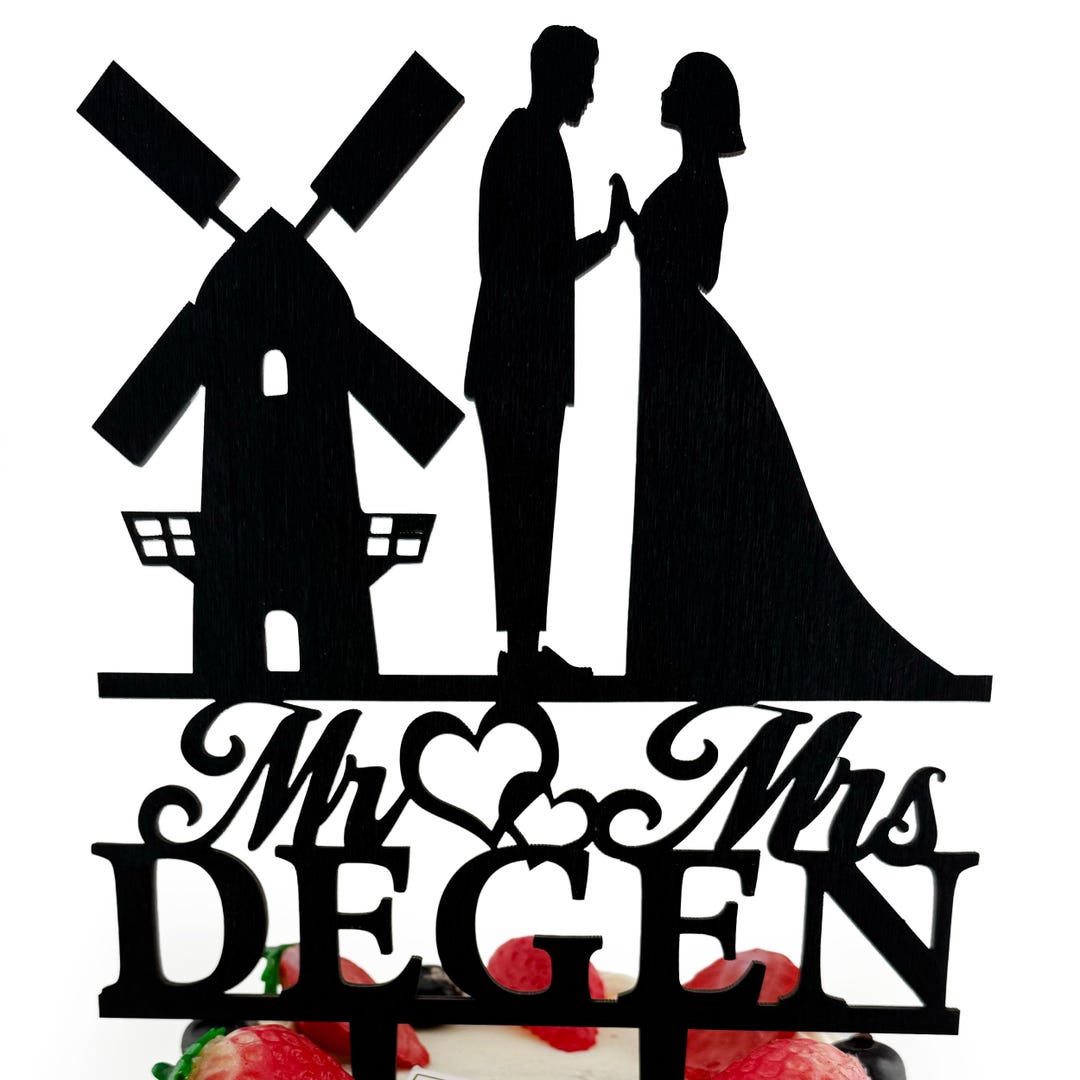 Windmill Wedding Cake Topper, Holland Silhouette Cake Topper, Laser Cut ...