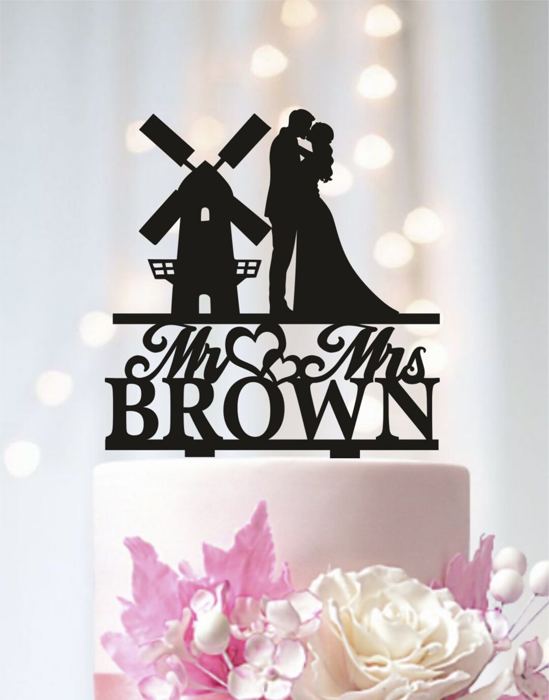 Windmill Wedding Cake Topper, Holland Silhouette Cake Topper, Laser Cut ...