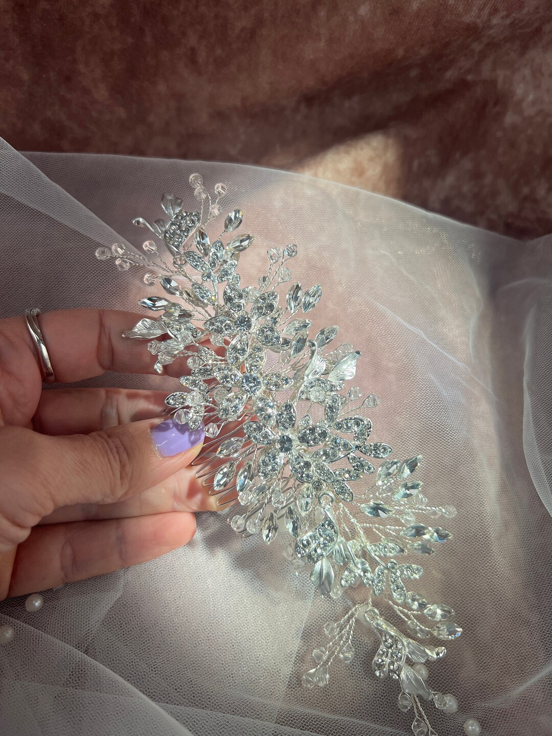 Crystal Flowers Bridal Comb. Silver Wedding Hair Comb. Bridal Hair ...