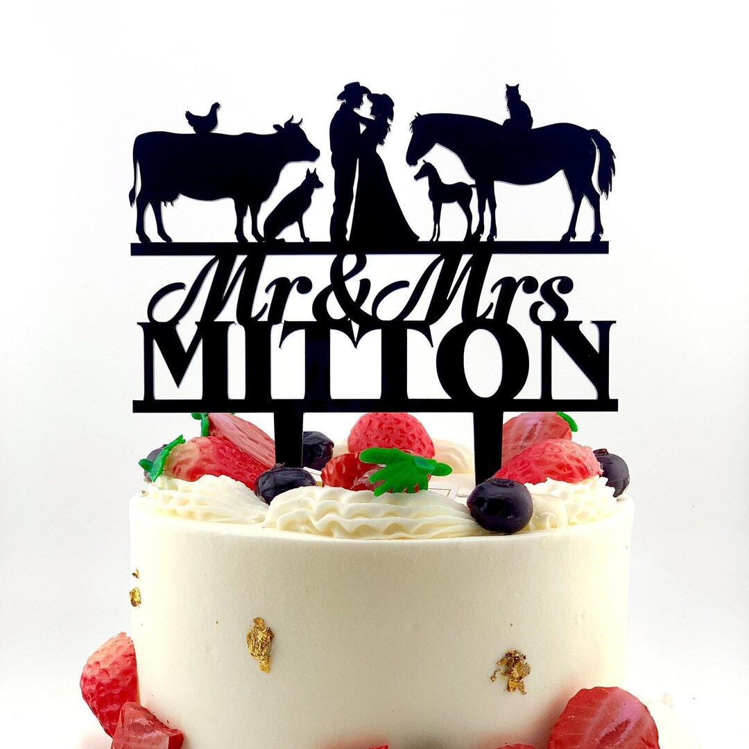 Farmer Wedding Cake Topper With Horse and Cow Country Cake Topper for ...
