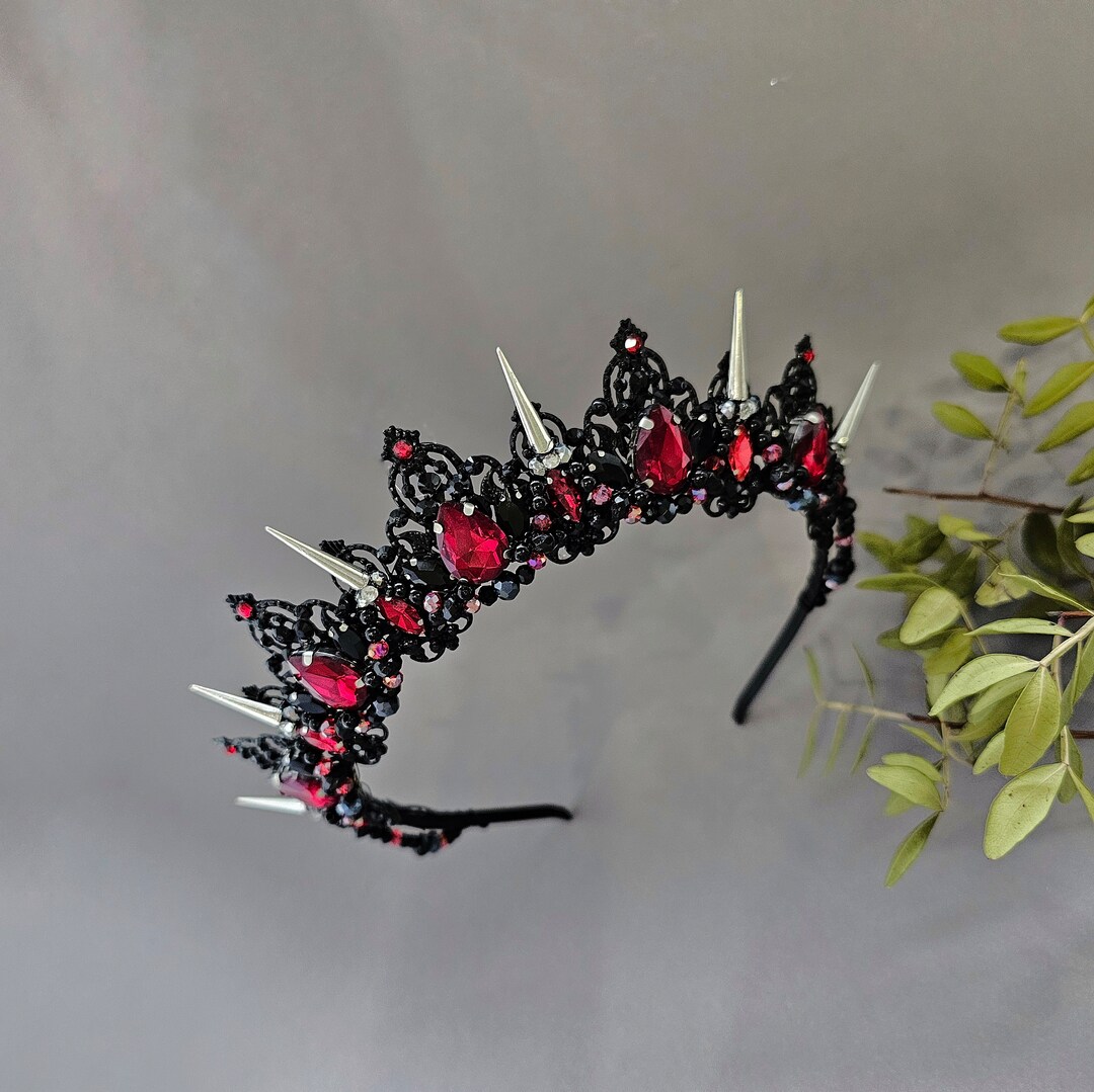 Gothic Redblack Bridal Crown, Black Wedding Tiara, Gothic Tiara With ...