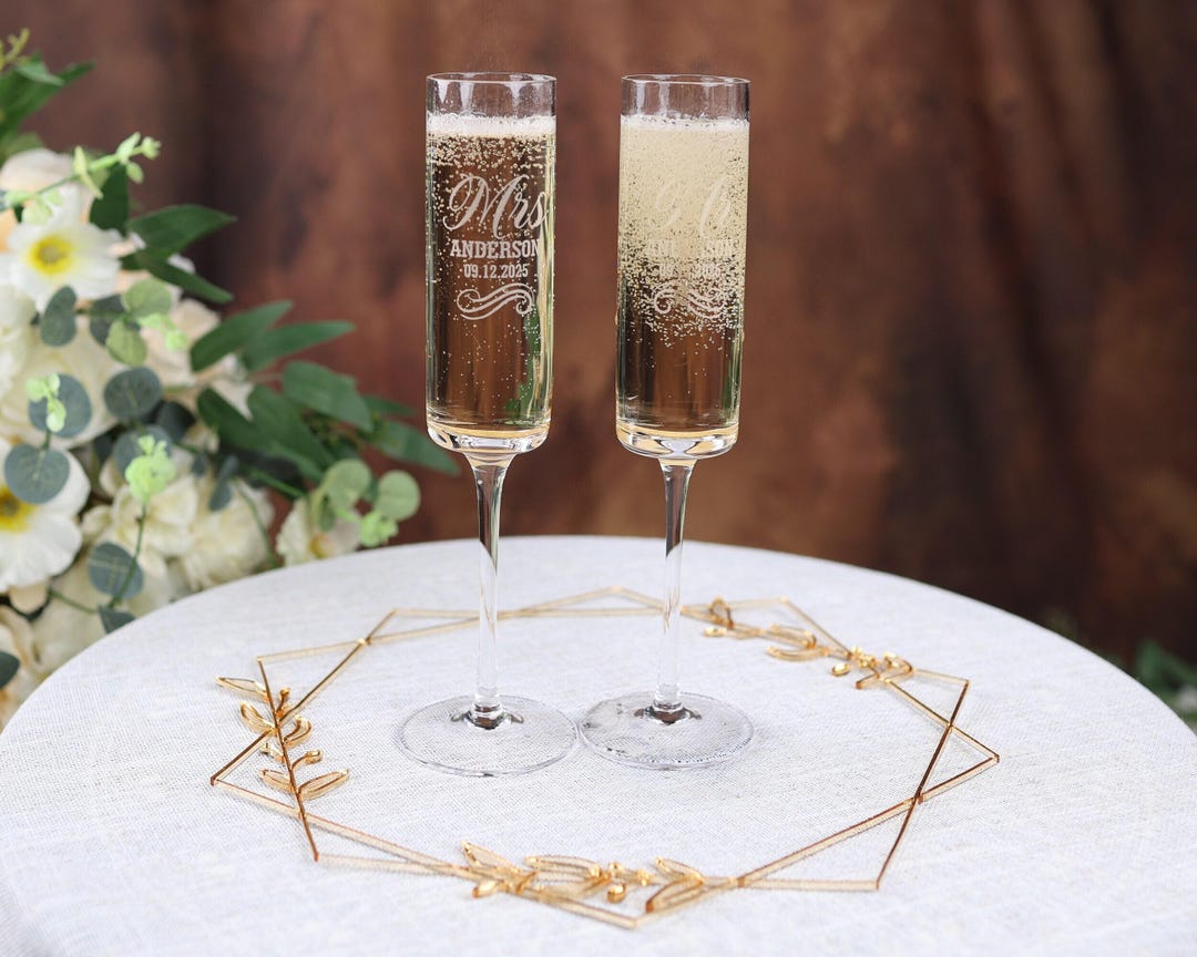 Champagne Flutes Personalized, 200 Ml Mr and Mrs Champagne Glasses, Set ...