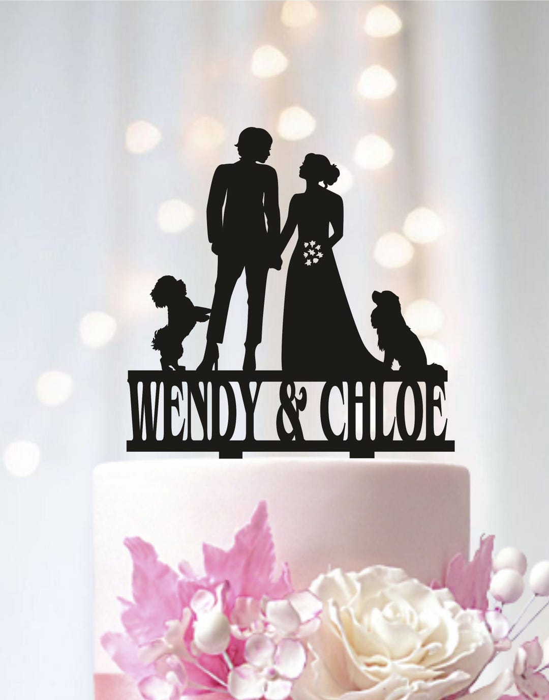 Lesbian Wedding Cake Topper With Dogs, Mrs and Mrs Couple With Dog Cake ...