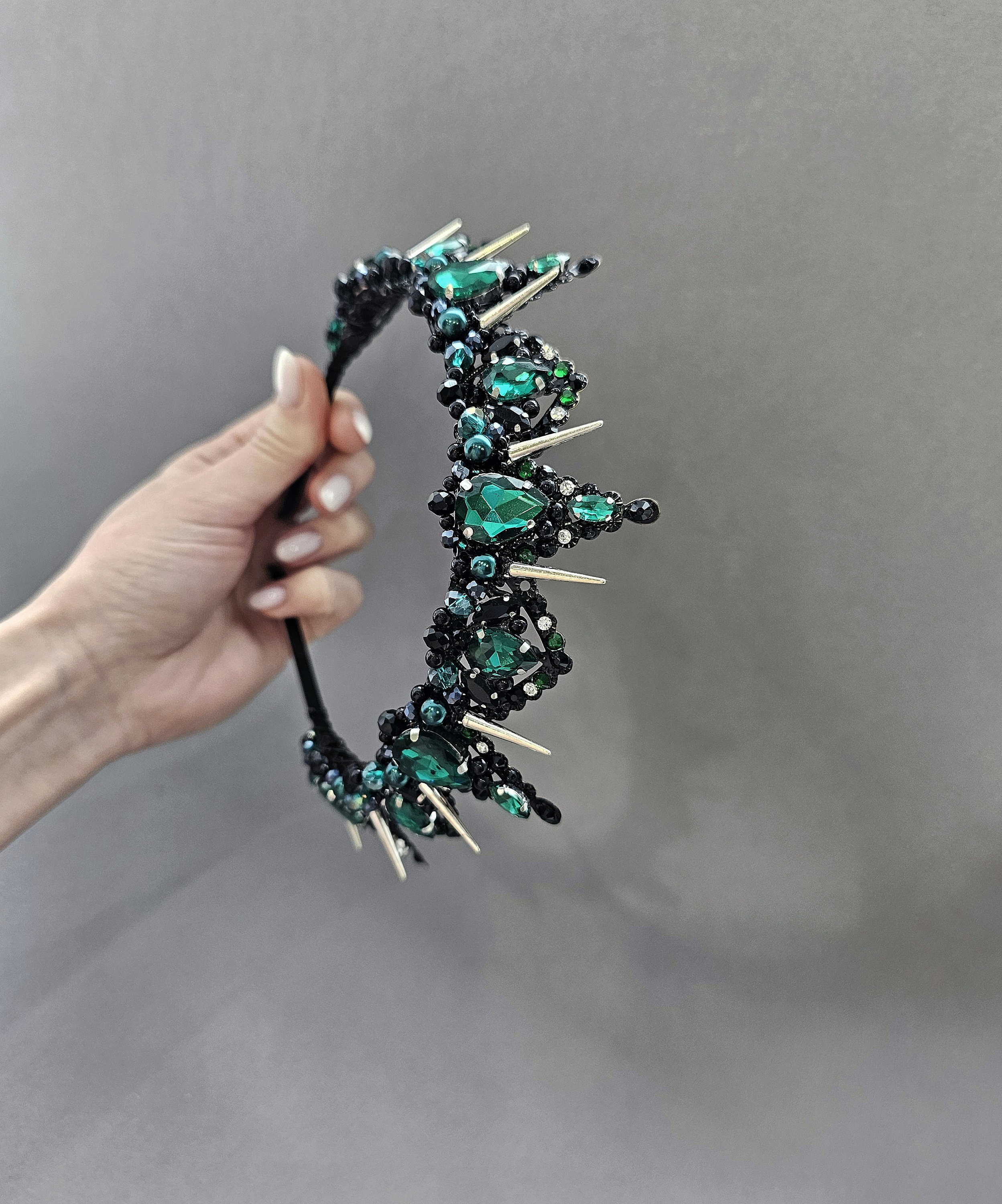 Black and Emerald Crystals Tiara, Black Crystal Bridal Crown, Evil ...