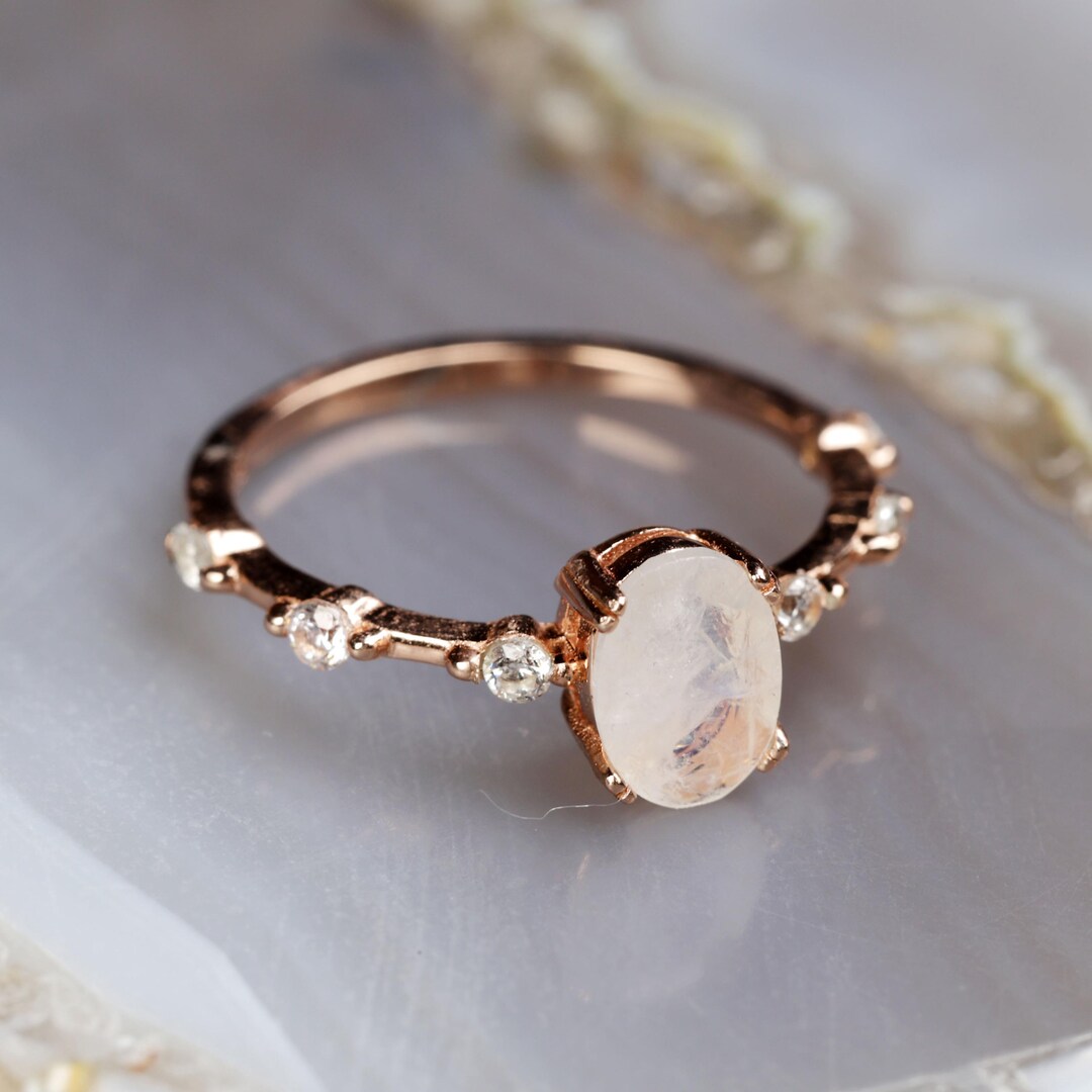 Vintage Style Oval Engagement Ring With Moonstone, Delicate Proposal ...
