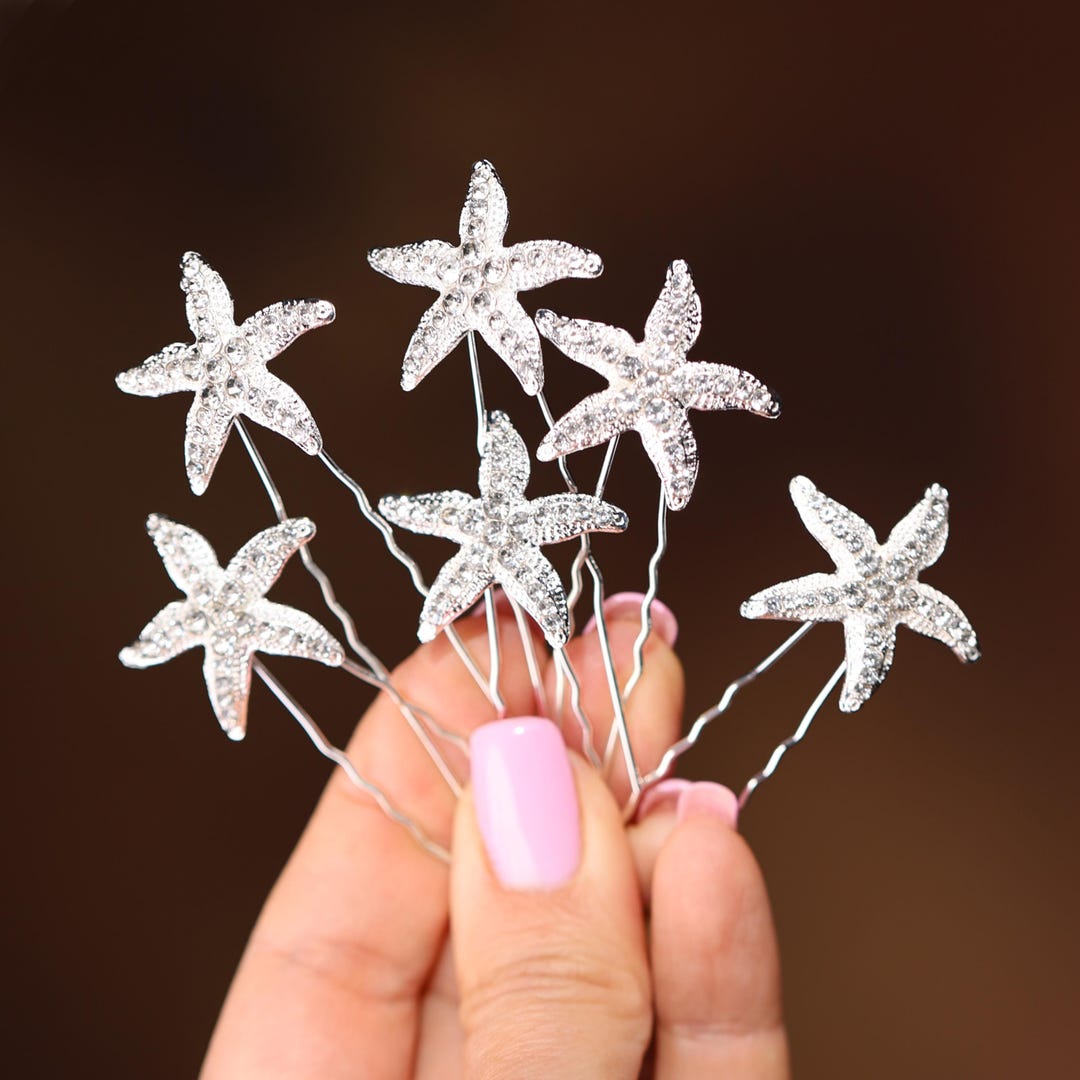 Set of 6 Starfish Bridal Hair Pins. Wedding Hair Pins. Rhinestone Hair ...