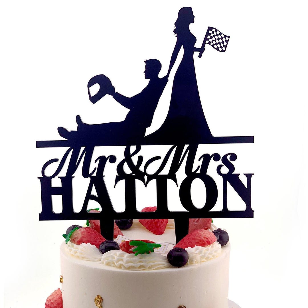 Auto Car Racing Wedding Cake Topper, Race Sport Cake Topper, Checkered ...