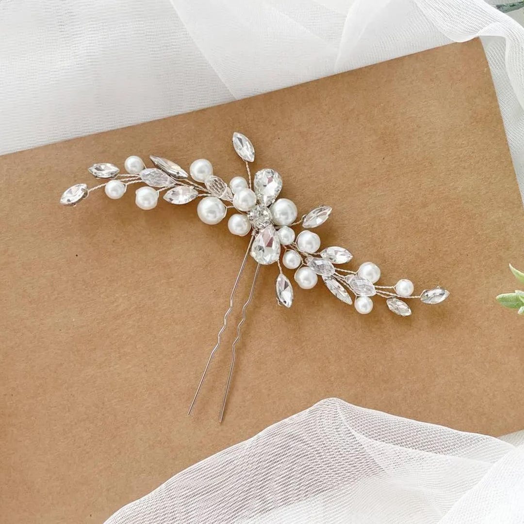 Pearl Crystal Bridal Hair Pin, Wedding Hair Piece, Elegant Bridal Updo ...