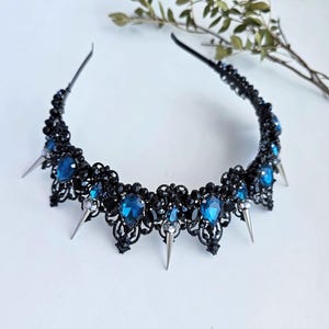 Gothic Teal Blue Crystal Bridal Crown, Black Wedding Tiara, Gothic ...