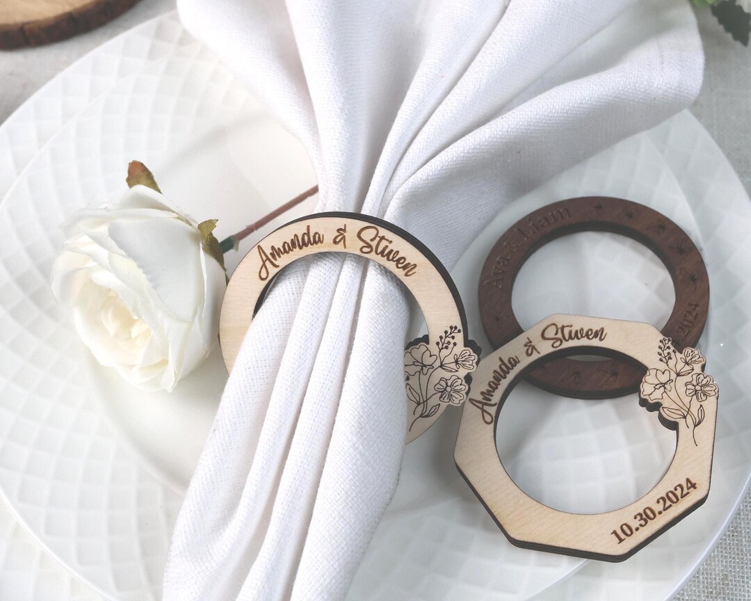 Wedding Place Card, Wooden Napkin Rings, Personalised Napkin Ring ...