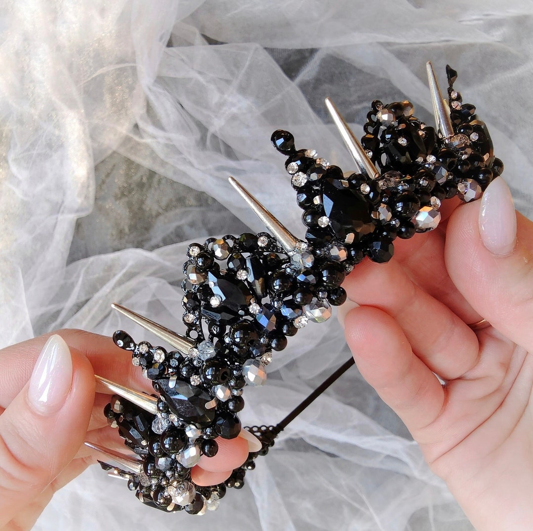 Black Crown Gothic Crown Spike Crown Black Tiara With Metal Spikes ...