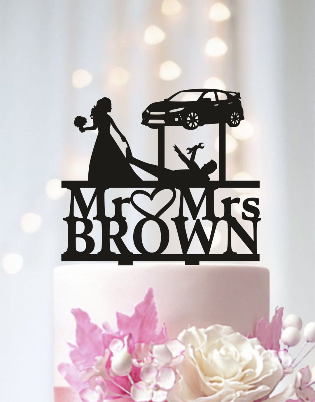 Mechanic Wedding Cake Topper Bride Dragging Groom Cake Topper Auto ...
