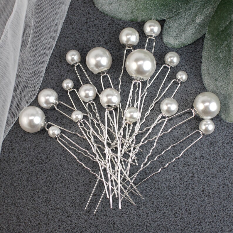 Set of 18 Pearl Bridal Hair Pins: Silver Wedding Hair Accessory - Etsy