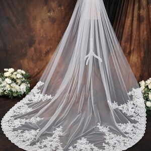 Ivory Cathedral Wedding Veil: Sequined Floral Lace, 120 Inches - Etsy