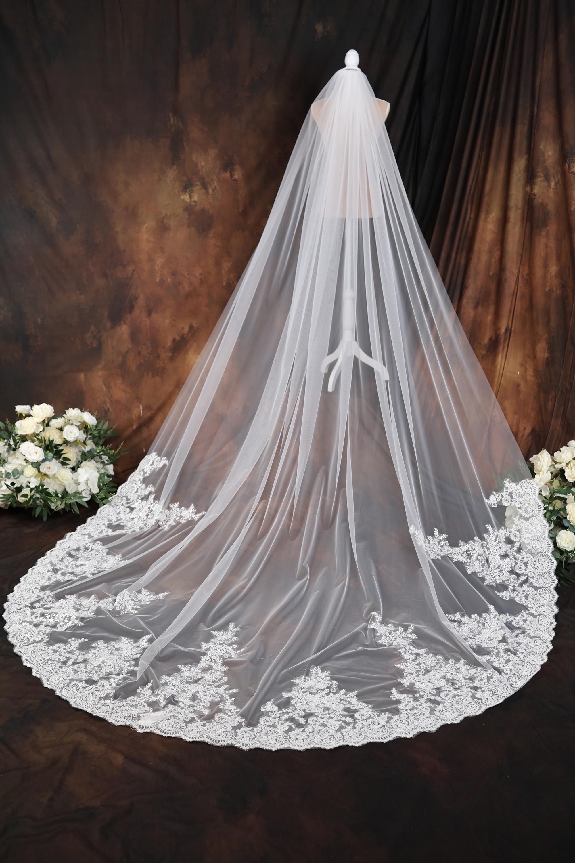 Ivory Cathedral Wedding Veil: Sequined Floral Lace, 120 Inches - Etsy