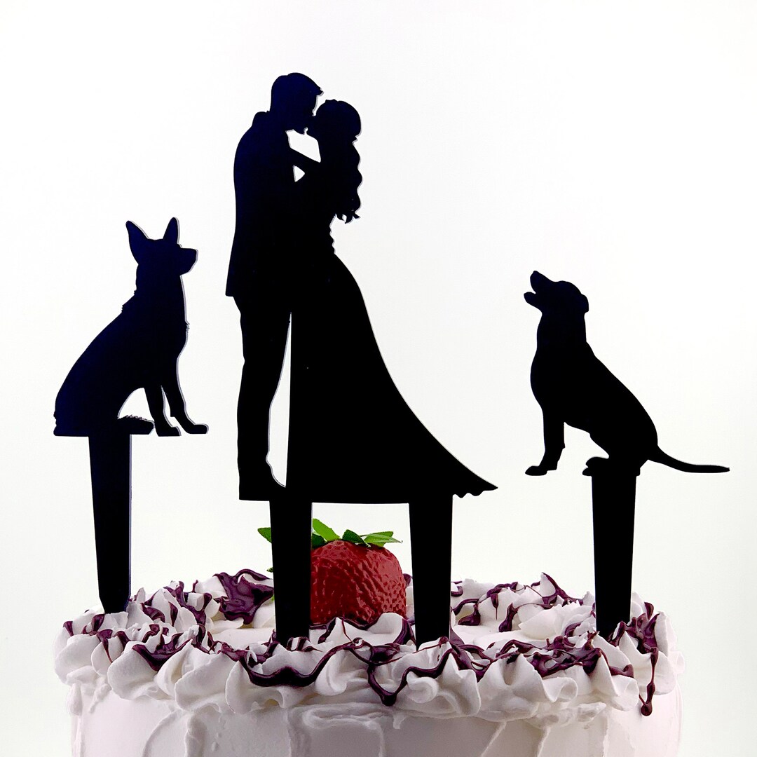 Wedding Cake Topper With Dogs, Silhouette Cake Topper With Two Dogs ...