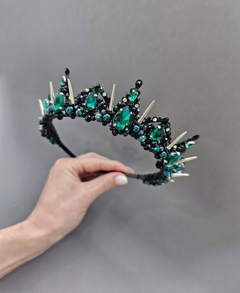 Black and Emerald Crystals Tiara, Black Crystal Bridal Crown, Evil ...